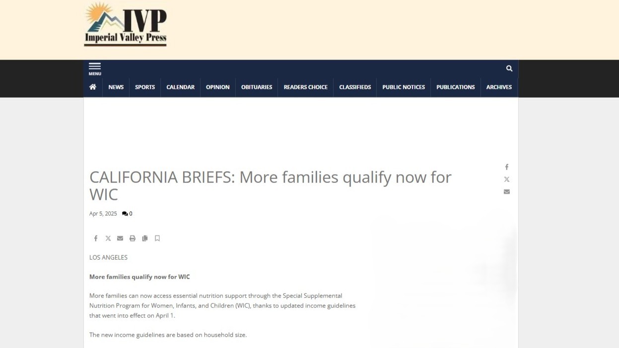 Imperial Valley Press: More families qualify now for WIC | Heluna Health